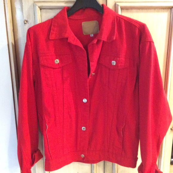 Jackets & Coats | Red Jean Denim Jacket Like New | Poshmark